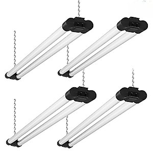VEVOR 4 Pack LED Shop Light, 4 FT, 40W Linkable Shop Light Fixture, 4500 LM Surface & Hanging Mount Ceiling Lights 59 in Power Cords with ON/Off Switch, for Garage Warehouse Home Workkshop and Office