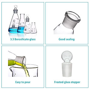 HUAOU Scientific 150ml Erlenmeyer Conical Flasks Set with Ground Glass Stoppers, Graduated 3.3 Borosilicate Glass, Pack of 3