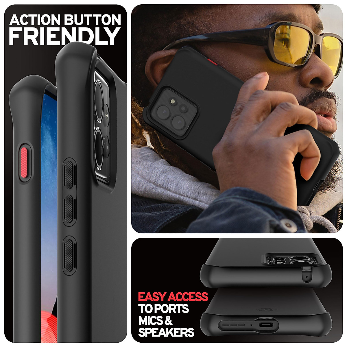 ITSKINS Spectrum Solid Protective Phone Case Compatible with Motorola ThinkPhone, Slim Hybrid Case, Anti-Slip, Heavy Duty Shockproof Cover, Military Phone Case | Black