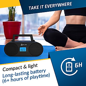 KLIM® Boombox B4 CD Player Portable Audio System - New 2024 - AM/FM Radio with CD Player MP3 Bluetooth AUX USB - Wired & Wireless Mode Rechargeable Battery - Remote Control Autosleep Digital EQ