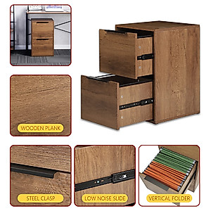 GREATMEET Wood File Cabinet with 2 Drawers, 2 Drawer Wooden File Cabinet with Hanging Bars for Letter, Wood Storage Filing Cabinet for Home Office, Brown