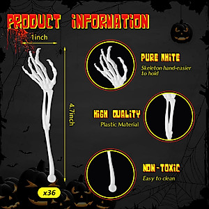 48 Pcs Skeleton Swizzle Sticks Skeleton Hand Plastic Food Picks Reusable Drink Stirrer Cocktail Drink Swizzle Stick Halloween Party Decorations for Birthday Bar Home Office (White,Arm)
