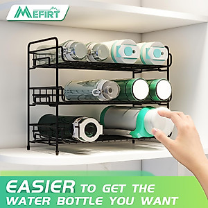 Mefirt Water Bottle Organizer, 3-Tier Water Bottle Holder for Cabinet, Stackable Water Bottle Storage Rack, Soda, Can, Water Bottle Organizer for Cabinet, Kitchen Countertops, Pantry, Fridge (Black)