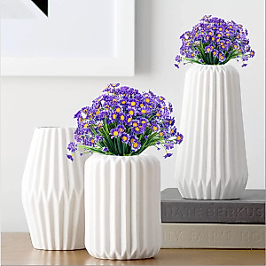 NOV FIRE Artificial Daisies Flowers,Artificial Flowers Outdoor,8 Bundles UV Resistant Faux Flowers Outdoor,Fake Plastic Flowers Shrubs for Indoor Outside Decor(Purple)
