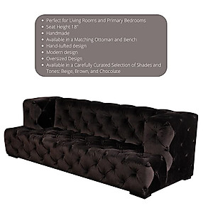 American Home Classic Jasper 16" Velvet and Solid Wood Sofa in Chocolate