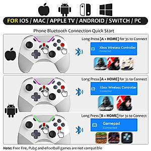 Bluetooth Controller for Switch/PC/iPhone/Android/Apple Arcade MFi Games/TV/Steam, Pro Wireless Game Controller Remote Gamepad with Phone Clip with Lock Speed/6-Axis Gyro/Dual Motors/Turbo/Switch Key