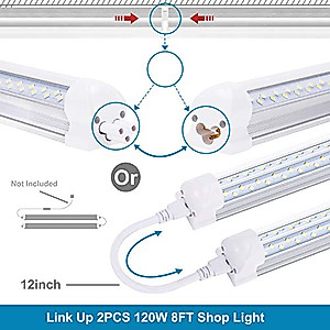 LED Shop Light Fixture, 8FT, 120W 14400LM 6000K, Cold White, V Shape, Clear Cover, High Output, Linkable Shop Lights, T8 LED Tube Lights, LED Shop Lights for Garage Warehouse 8 Foot (25-Pack)