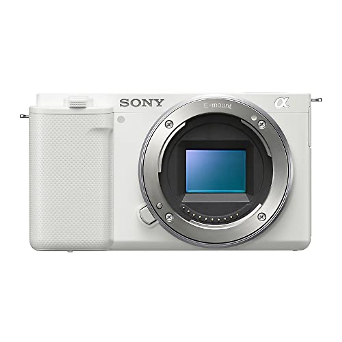 Sony Alpha ZV-E10 APS-C Interchangeable Lens Mirrorless Vlog Camera (Body Only, White) Bundle with Shotgun Microphone, Extendable Tripod with Built-in Phone Mount and Memory Card (4 Items)