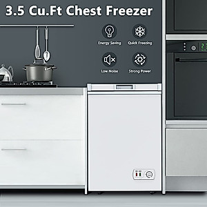 LifePlus Chest Freezer, 3.8 Cubic Feet Small Deep Freezer w/Removable Basket & Wheels, Super Quiet & Energy Saving, Top Open Loading Compact Box Freezer For Meat Breast Milk, Mini