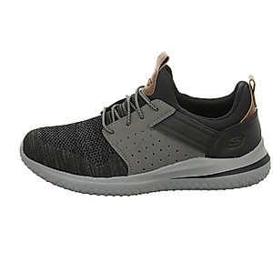 Skechers Men's Delson 3.0-Cicada 210238 Knitted Bungee Lace Slip On, Black/Grey, 10