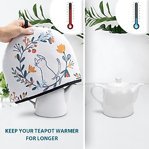 Adhafera Tea Cozy, Tea Cozy for Teapot with The Cat and Penguin Pattern, Gifts with 100% Cotton Polyester Wadding Cover, for Kitchen and Dining