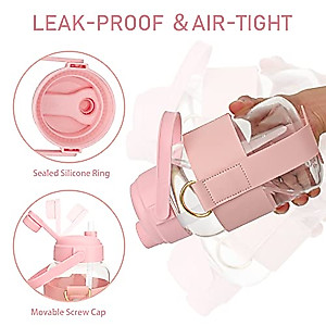 Sursip 42 oz Glass Water Bottle - Aesthetic Water Bottle with Straw/Lid/Handle/Sleeve - Reusable Sport Clear Glass Drinking Bottle for Daily, Workout, Outdoors, School, Work - Khaki