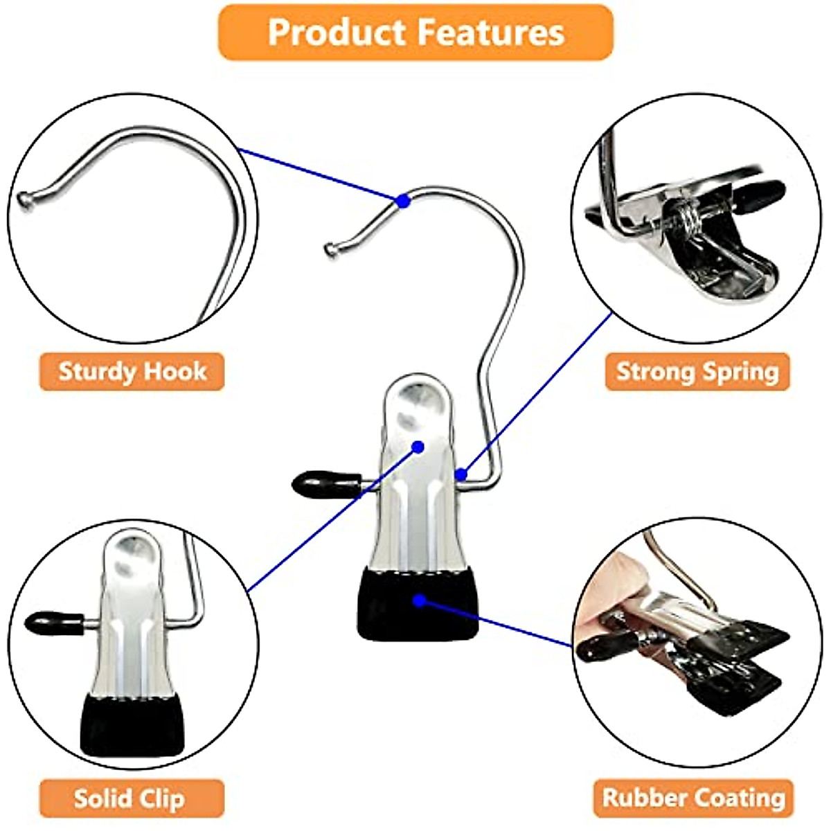 Boot Hangers for Closet, 12 Pack Hanging Clips Hook Clothes Pins for Laundry, Hanger Clips Towel Clips Boot Organizer for Home and Travel, Clothespins Clip Hangers for Pants Hats Socks Gloves