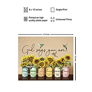 God Says You Are Wall Art - Christian Affirmations - Religious Encouragement Gifts for Women - Inspirational, Psalms, Bible Verses, Scripture Wall Decor - Catholic Gifts - Motivational Positive Quotes