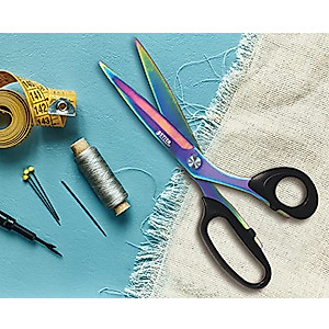 Extra Long Professional Tailor Scissors, Stainless Steel Sewing Shears with Iridescent Blades, 10.25", Titanium Plated Tailoring Scissors for Dressmaking, Leather Cutting, by Better Office Products