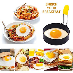 Yomi Family Egg Rings for Frying Eggs and Egg Mcmuffins, Nonstick Round Egg Shaper Mold with Anti-scald Handle and Oil Brush (4 Pack)