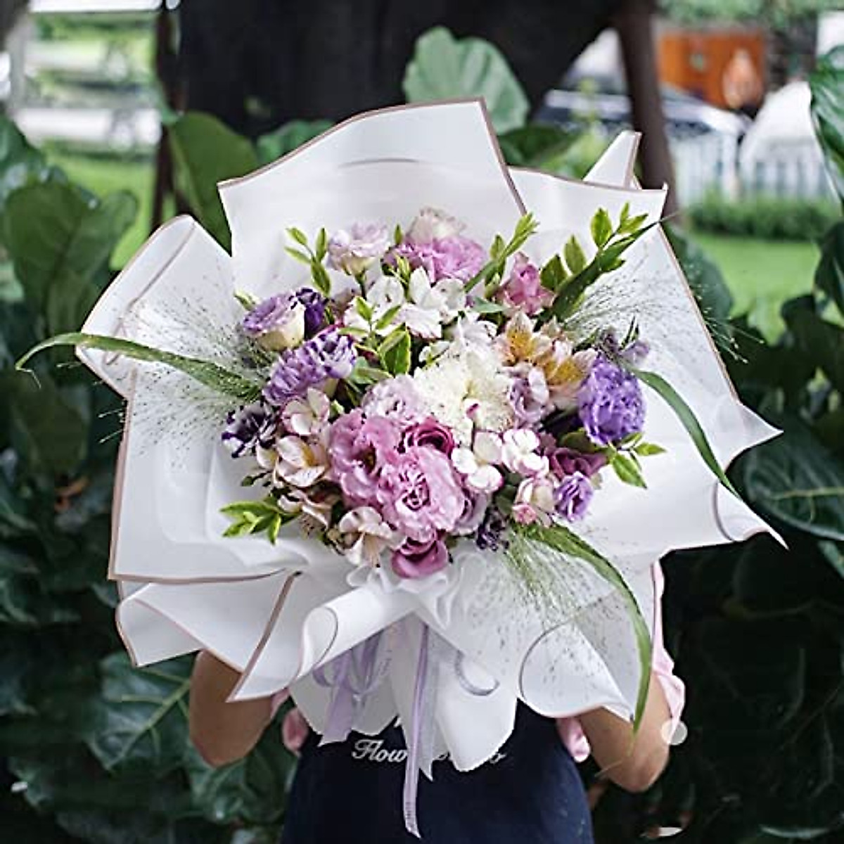 Korean Golden Edge Jelly Film Floral Wrapping Paper 20 Sheets Florist Supplies Waterproof Flower Bouquet Wrapping Paper Floral Supplies for Fresh Flowers, 23.6x23.6 Inch (Khaki)