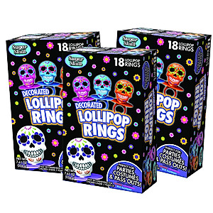 Halloween Day of the Dead Sugar Skull Lollipop Rings, Box of 18 Pack of 3
