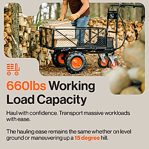 SuperHandy Utility Service Cart Power Wagon Wheelbarrow Electric 48V DC Li-Ion Powered 660Lbs Load and 1000Lbs+ Hauling Capacity Farm and Garden All Purpose Modular Cargo Bed