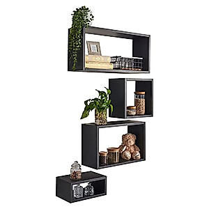 Kaboon Wall Mount Shelf Set of 4, Black Shelves for Space Discovery Home and Commercial Use, Large Size Shelves Set, Black
