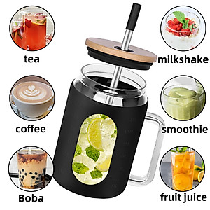 50OZ Glass Tumbler with Bamboo Lids & Straws, Birthday Gifts for Women, Glass Handle Cup with Silicone Sleeve, Valentine Mother's Day Gifts for Women Mom Wife Daughter Sister at Home Office(Black)