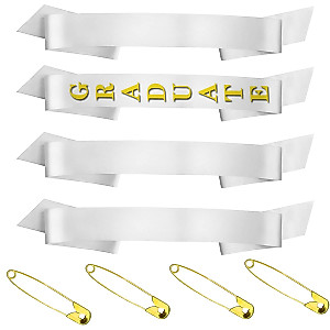 Timnod 4 Pack Premium White Blank Satin Sash, Plain Sash, Pageant sash, DIY Sash for Party Decorations, Wedding,Halloween, etc (4 Pins Included) (White)