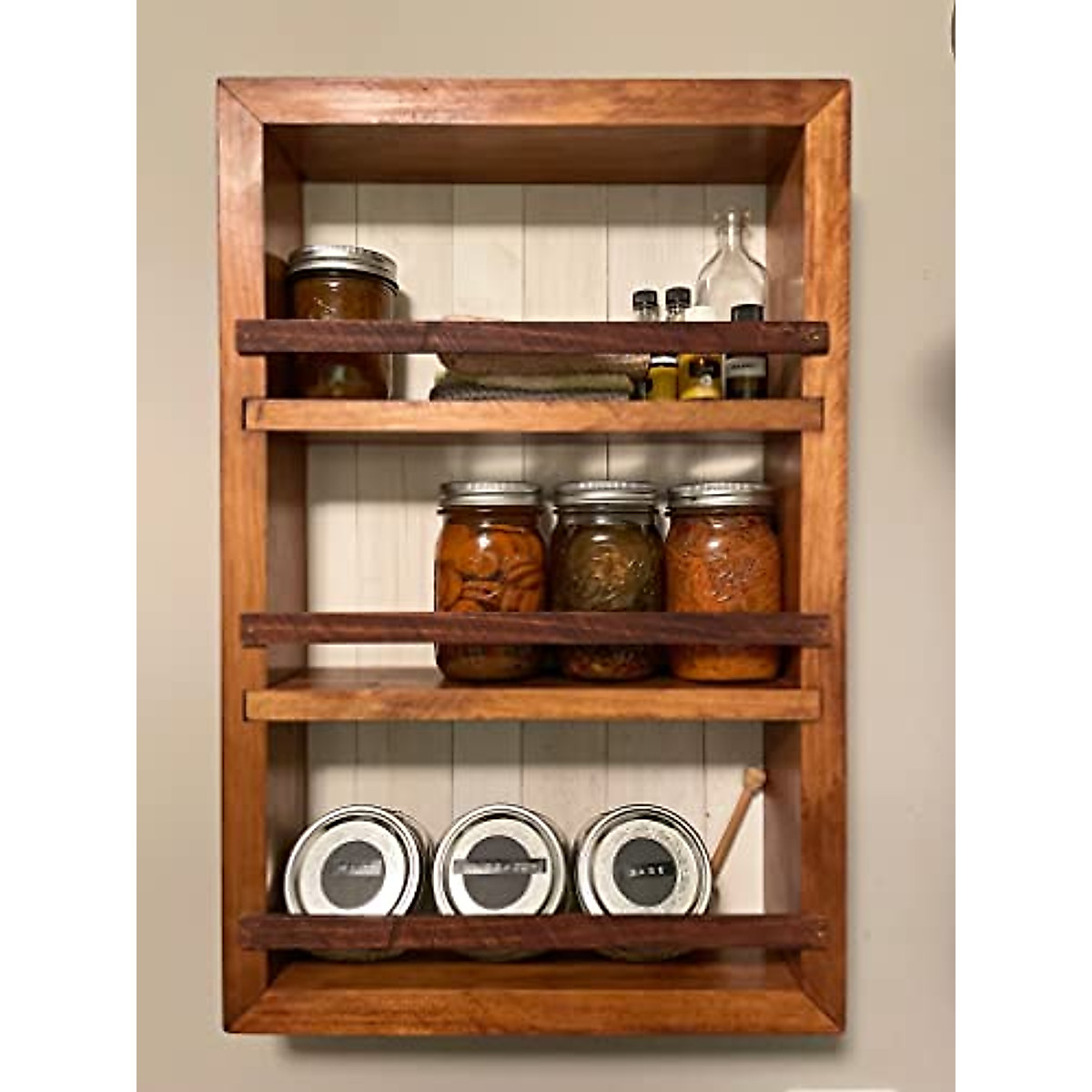 Mansfield Cabinet No. 101 - Solid Wood Spice Rack Cabinet Dark Walnut/Khaki Green