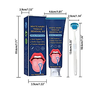 Tongue Cleansing Gel, 50g Ergo Handle 2 Pcs Oral Refreshing Tongue Scrubber Brush Adult Plaque Removal Kit for Bad Breath