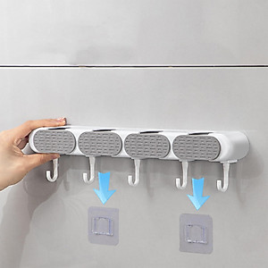 UTTOASFAY Mop And Broom Holder Wall Mount, Cleaning Supplies Organizer, Broom Hanger Wall Mount, Wall Mounted Garden Tool Organizer For Closet Garage Laundry Room Kitchen Decor With 4 Slots & 5 Hooks