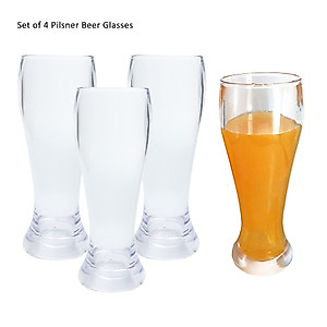 Plastic Pilsner Glasses, 16 oz Plastic Beer Glasses, Pilsner Beer Glasses, Unbreakable, Dishwasher-Safe, BPA Free(Set of 4)