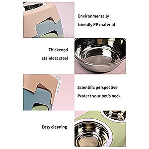 FUUIE Bowls for Food and Water Double-Layer Pet Bowl Cat Food Feeder Stainless Steel Pet Feeder Feeder Easy to Clean Cat Food Small Pet Supplies (Color : Blue, Size : Large)