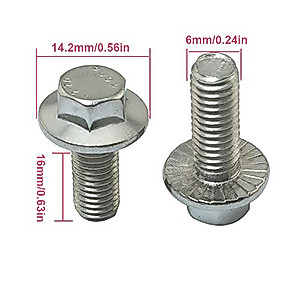 PZRT 12pcs Silver Tone Flanged Hex Head Bolts Flange Hexagon Screws, 304 Stainless Steel M6x16