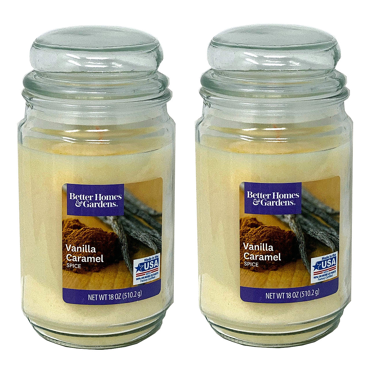 Candle-Lit Better Homes Gardens 18oz Scented Candle, Vanilla Caramel Spice 2-Pack Light Caramel Cream 18oz (510g) x 2 [excluding glass jar weight] RG18-51447x2
