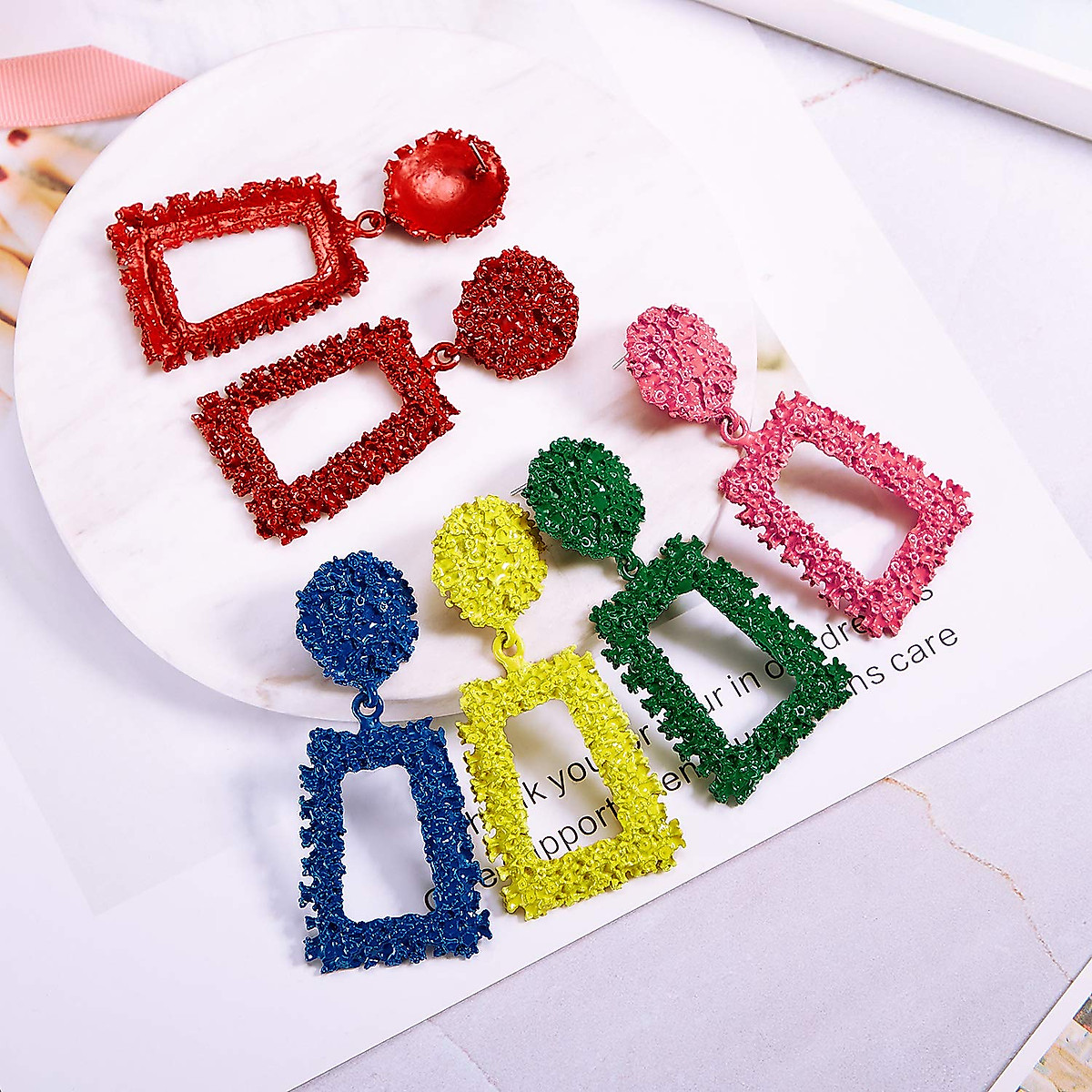 9 Pairs Statement Drop Earrings Geometric Dangle Earrings Raised Design Metal Earrings for Women Girls Favor, 9 Colors (Style 1)