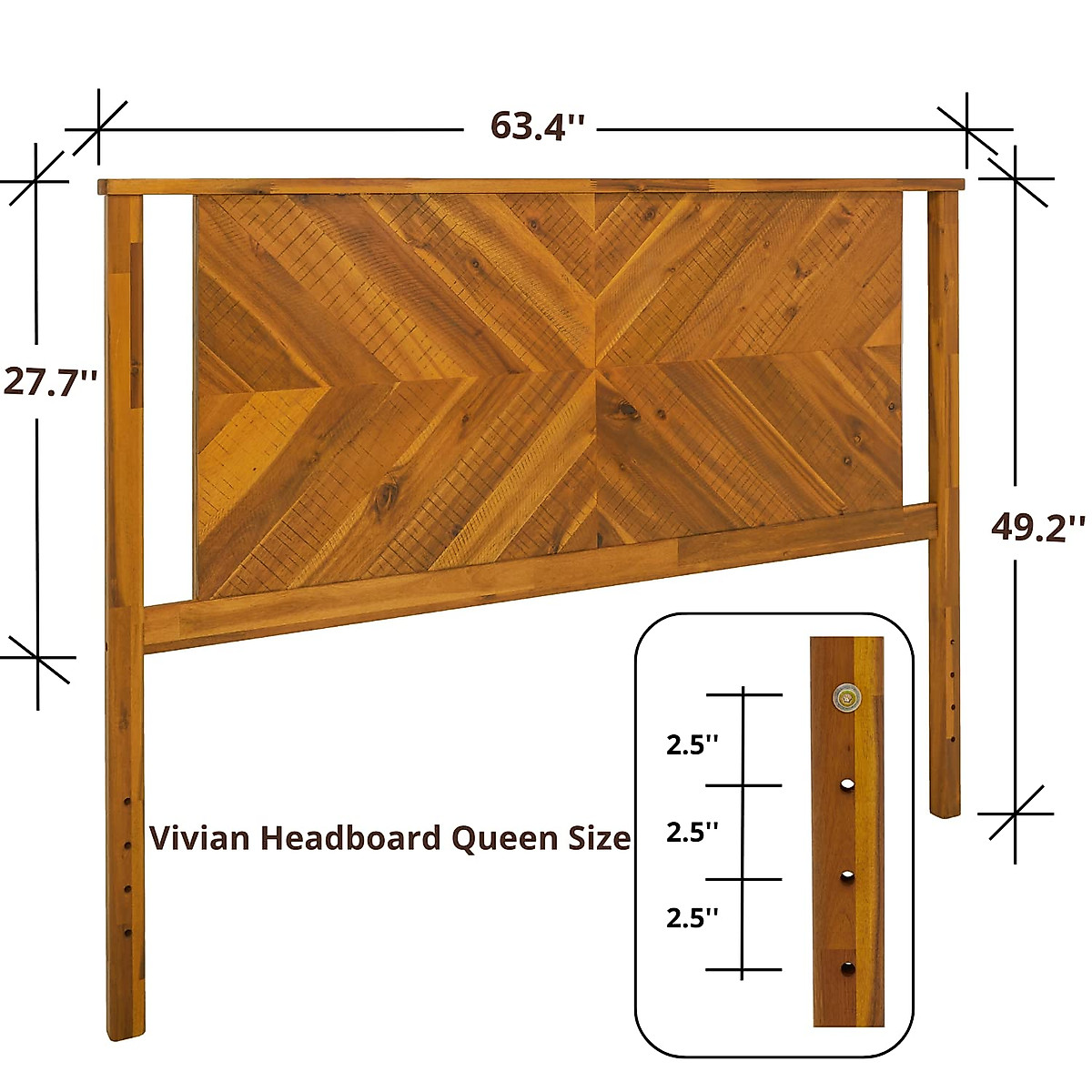 Bme Vivian Headboard ONLY, Rustic & Scandinavian Style with Solid Acacia Wood, Easy Assembly, Queen, Rustic Golden Brown