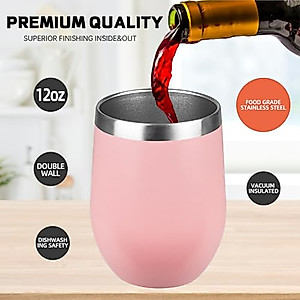 StarSpeed 12oz Wine Tumbler with lid, Stainless Steel Travel Mugs Stemless Double Wall Insulated Coffee Cup, Insulated Wine Glasses Travel Tumbler for Cold & Hot Drinks(Light Pink, 1)