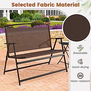 Giantex Outdoor Bench, Folding Garden Bench for 2 Persons, Patio Loveseat with Metal Armrests, 43" Lx26 Wx37 H, 400 LBS Weight Capacity, Outside Patio Chairs for Porch Lawn Yard