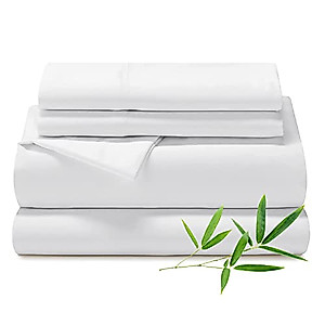 CozyLux 100% Organic Bamboo-Rayon Sheets Twin Size - 3 Piece Set, White, Oeko-TEX Certified, Luxury Silky Cooling Bed Sheet Set, 16" Deep Pockets, Luxuriously Soft