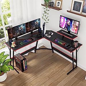 PayLessHere L Shaped Desk Corner Gaming Desk Computer Desk with Large Desktop Studying and Working and Gaming for Home and Work Place,Black