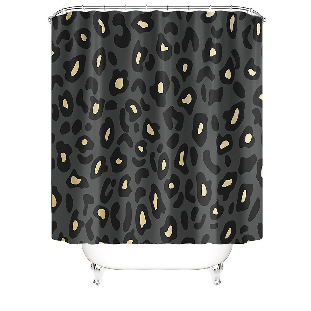 Mightree Bathroom Shower Curtains 4 PCS Sets, Waterproof Fabric Bathroom Curtain with 12 Hooks, Toilet Lid Cover and Bath Mat, Non-Slip Rug Foot Mat, Shower Curtain and Rug Set, Black, Large