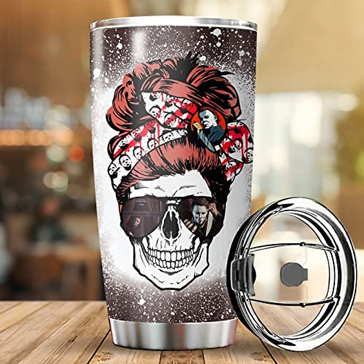 XXME Horror Movies 20 Oz Tumbler With Lid, Just A Woman Who Loves Horror Movies Large Tumbler, Insulated Travel Coffee Tumbler, Gifts For Scary Movie Fan, Gifts For Halloween, Grey 2, 2 Piece Set