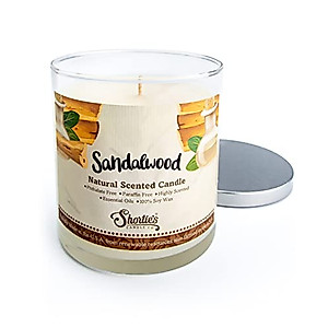 Sandalwood Scented Natural Soy Candle, Essential Fragrance Oils, 100% Soy, Phthalate & Paraben Free, Clean Burning, 9 Oz.