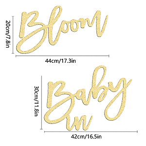 Gold Baby In Bloom Sign, Wooden16”x12” Baby Shower Party Sign with Gold Glitter for Boy/Girl Baby Shower Decorations Gender Reveal Backdrop Party Photography Background