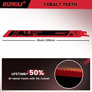 LOZAGU 6-Piece Metal Reciprocating Saw Blades, 9"/229mm 14TPI Bi-Metal Sabre Saw for Metal Pipe, Sheet, Rebar