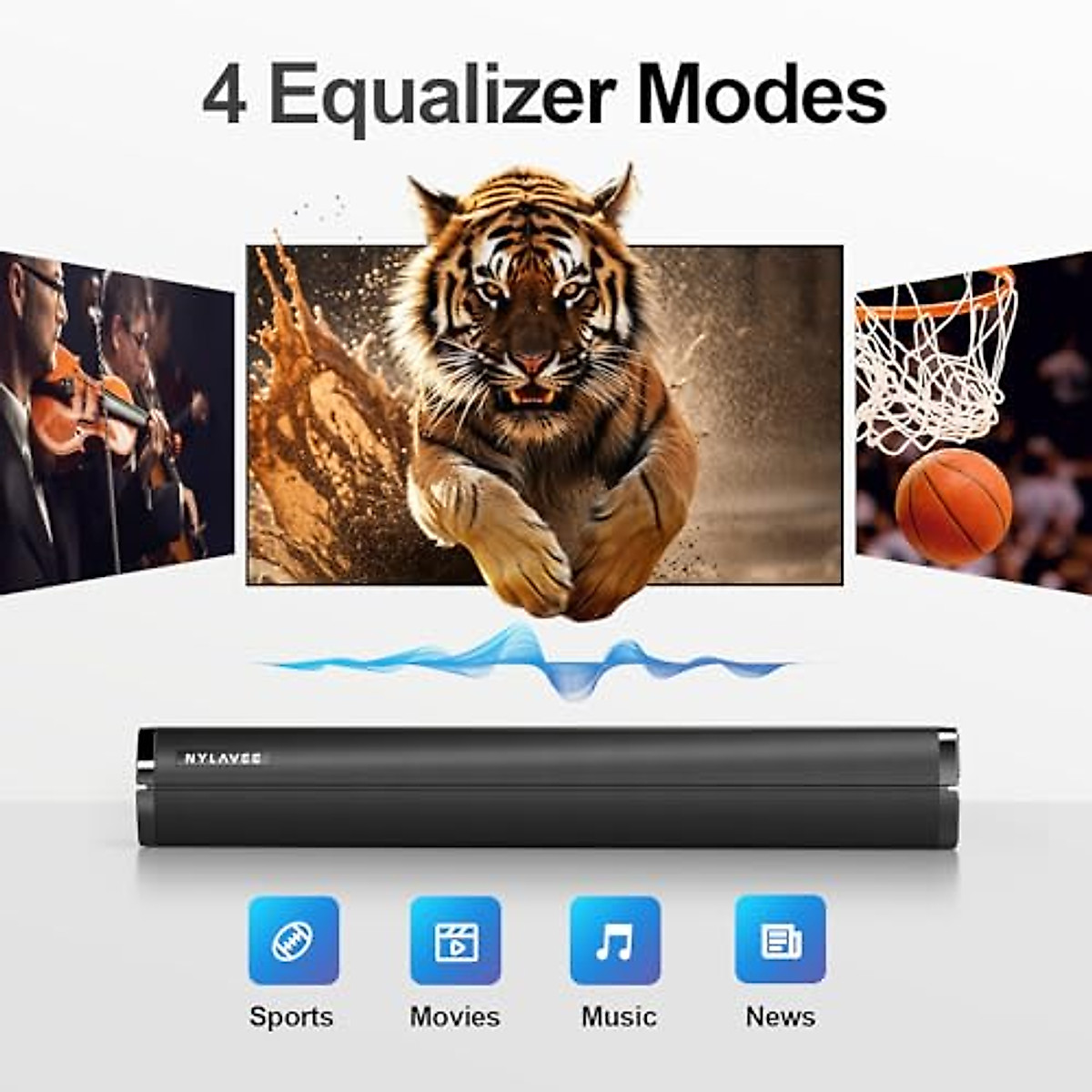 Nylavee 2.1ch Sound Bar for Smart TV with Wired Subwoofer, 100W Surround Sound Bluetooth Soundbar for TV, 16 inch Small Deep Bass TV Speakers, HDMI-ARC/Coaxial/AUX/USB Connection for TV, PC, Projector