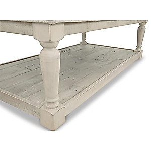 Signature Design by Ashley Shawnalore Farmhouse Upholstered Solid Wood Ottoman Coffee Table, Whitewash