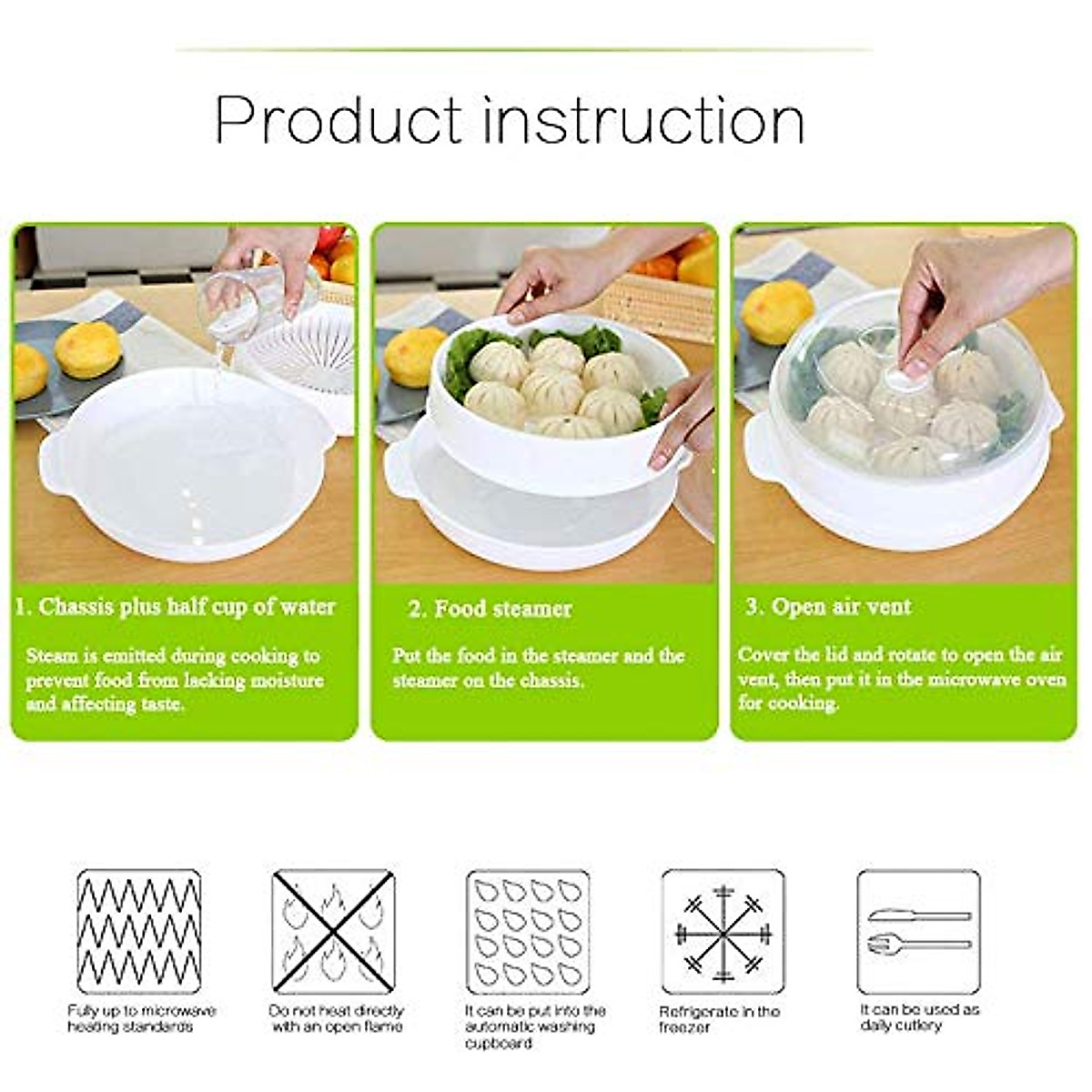 1-Tier Microwave Steamer Heating Steamer for Home Kitchen White (Round)