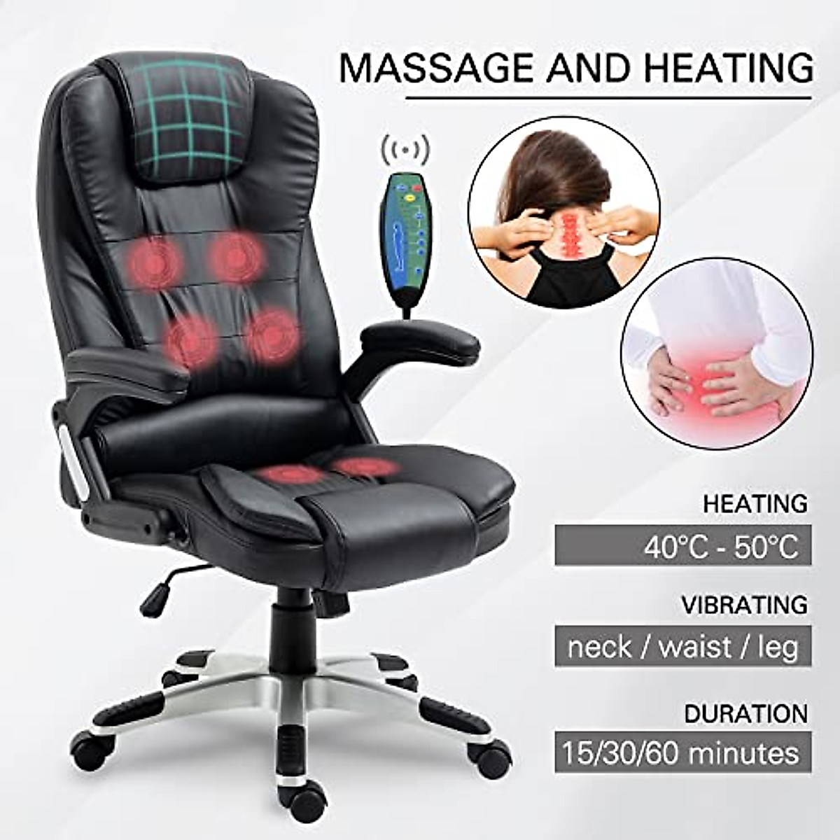 Belandi Office Massage Chair, Heated Office Chair Massage Desk Chair Ergonomic High Back Office Chair, 6-Point Vibration, Padded Armrest & Adjustable Height Chair for Office, Home, Study (Black)