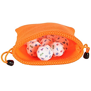 Deluxe Games and Puzzles Alphabet Dice, 30 Sided, Jumbo, Set of 12 Identical Dice, with Orange Mesh Drawstring Pouch, Bundled Item
