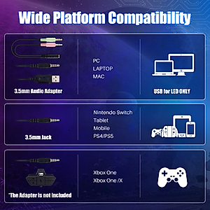 Stynice Gaming Headset for PC, PS4, Xbox One, Laptop, Crystal Clear Surround Sound Computer Gamer Headset with Noise Canceling Mic and LED Light - Lightweight and Comfortable Gaming Headphone